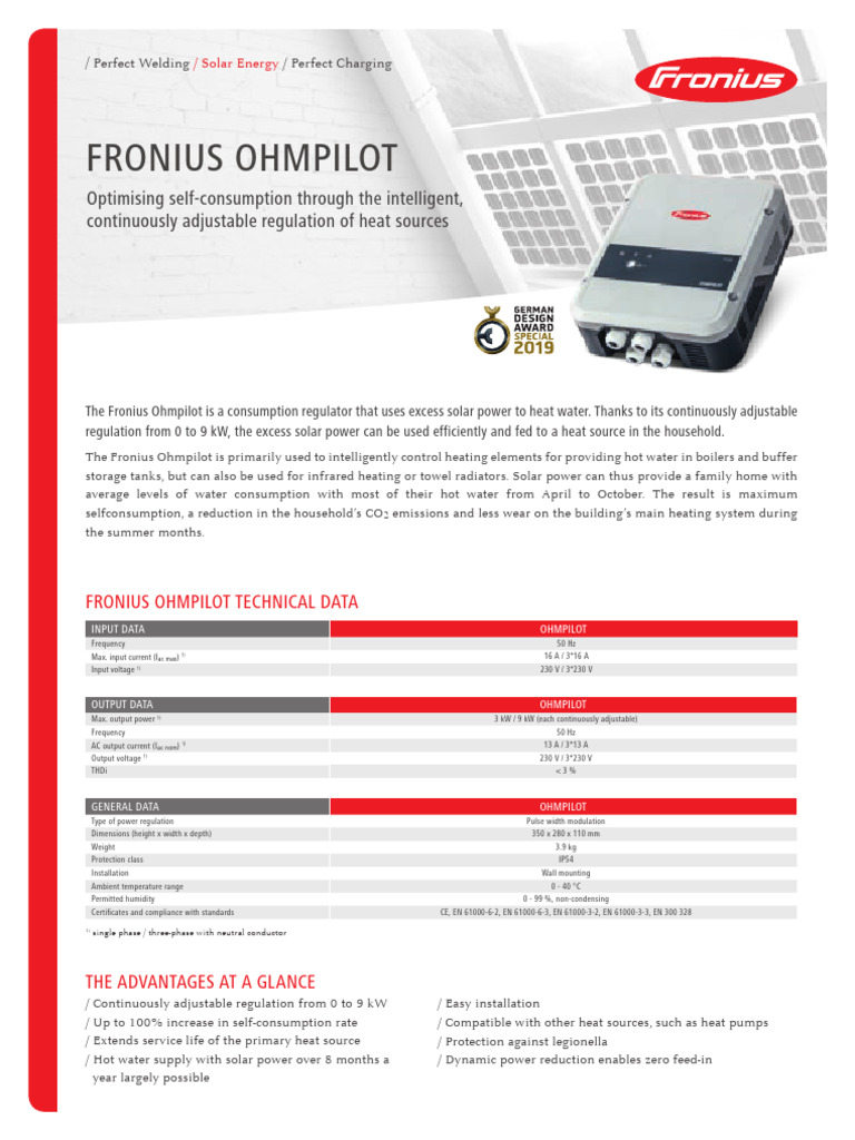 Fisa Tehnica Fronius Ohmpilot 9 0 3 GreenCostal | PDF | Solar Power ...