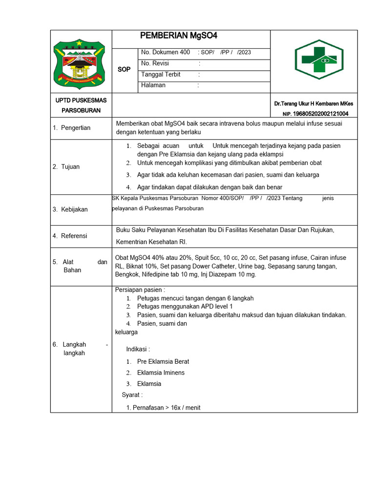 TERBARU Sop-Pemberian-Mgso4 2023 | PDF