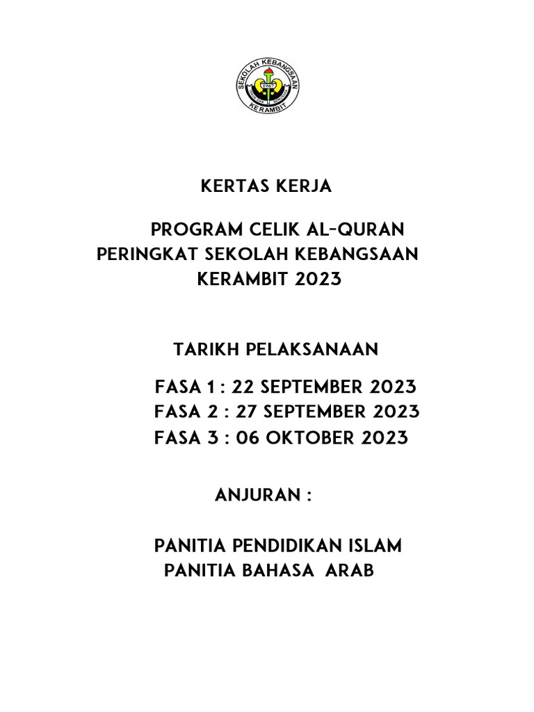 Kertas Kerja Celik Al Quran - SKK 2023 | PDF