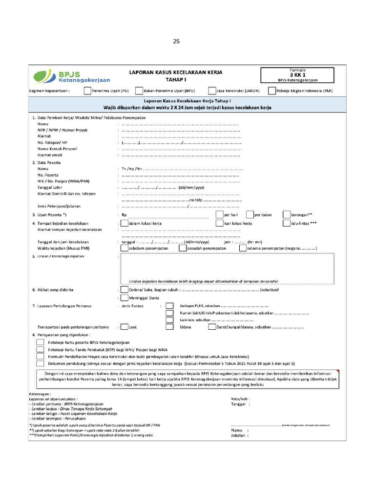 Form Laporan Kasus Kecelakaan Kerja Tahap 1 | PDF