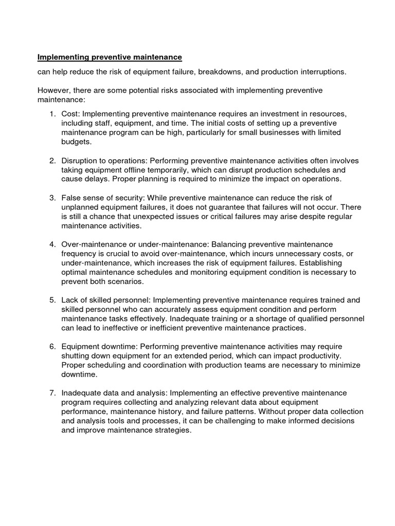 Implementing Preventive Maintenance | PDF | Risk | Systems Theory