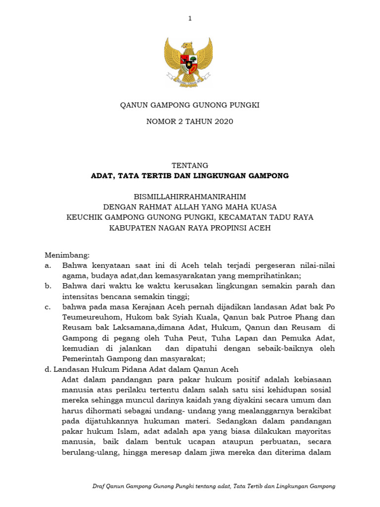 Qanun Adat dan Lingkungan Gampong | PDF