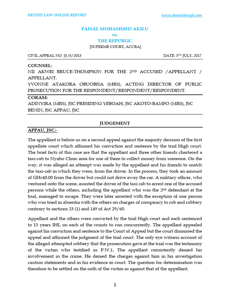 Supreme Court Appeal: Akilu vs. Republic | PDF | Reasonable Doubt | Witness