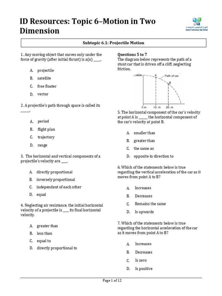 PHY50-Topic 6-Motion in Two Dimension-QP | PDF | Acceleration | Force