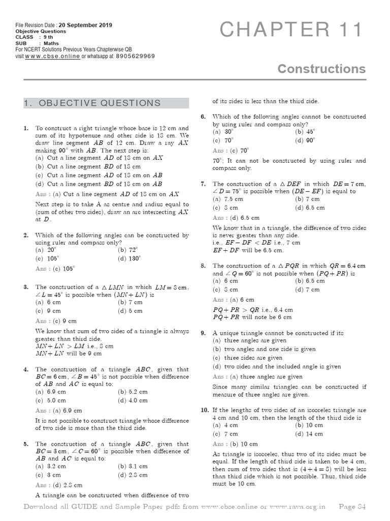 Construction of Triangles Mcqs | PDF | Teaching Methods & Materials | Technology & Engineering