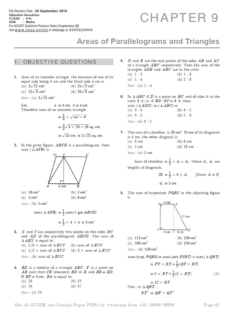 Area Parallelogram Mcqs | PDF | Area | Euclidean Geometry