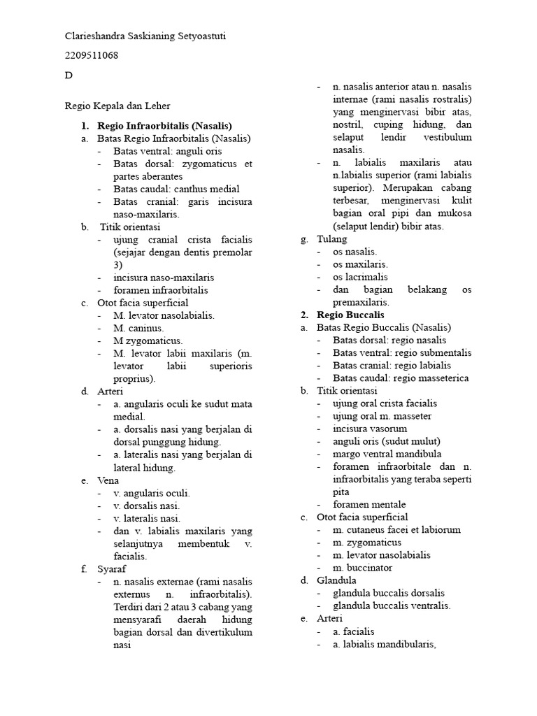 Struktur dan Fungsi Regio Kepala | PDF