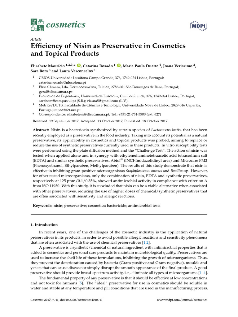 Cosmetics 04 00041 | PDF | Bacteria | Microbiology