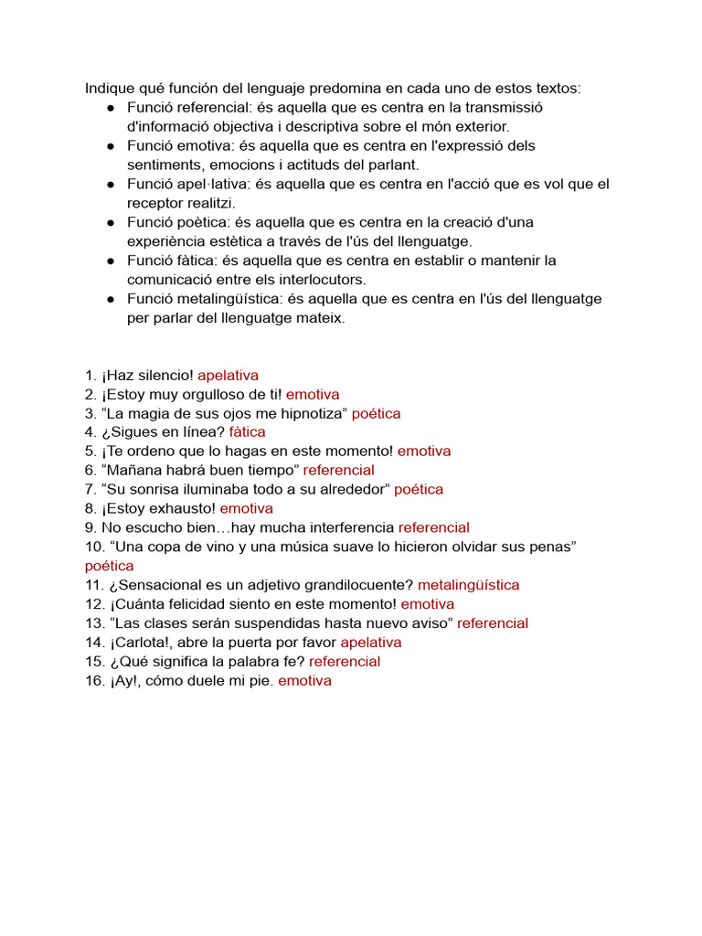 Ejercicios Funciones Del Lenguaje | PDF