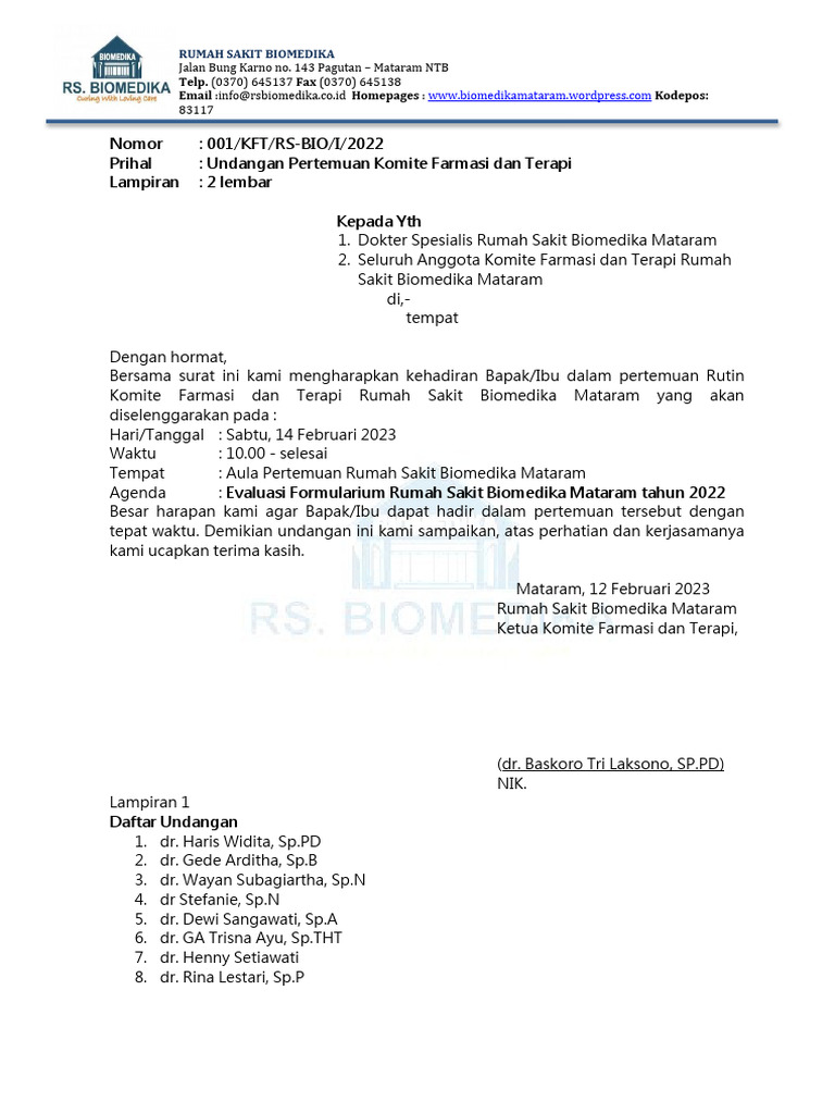 Undangan Dan Materi Rapat | PDF