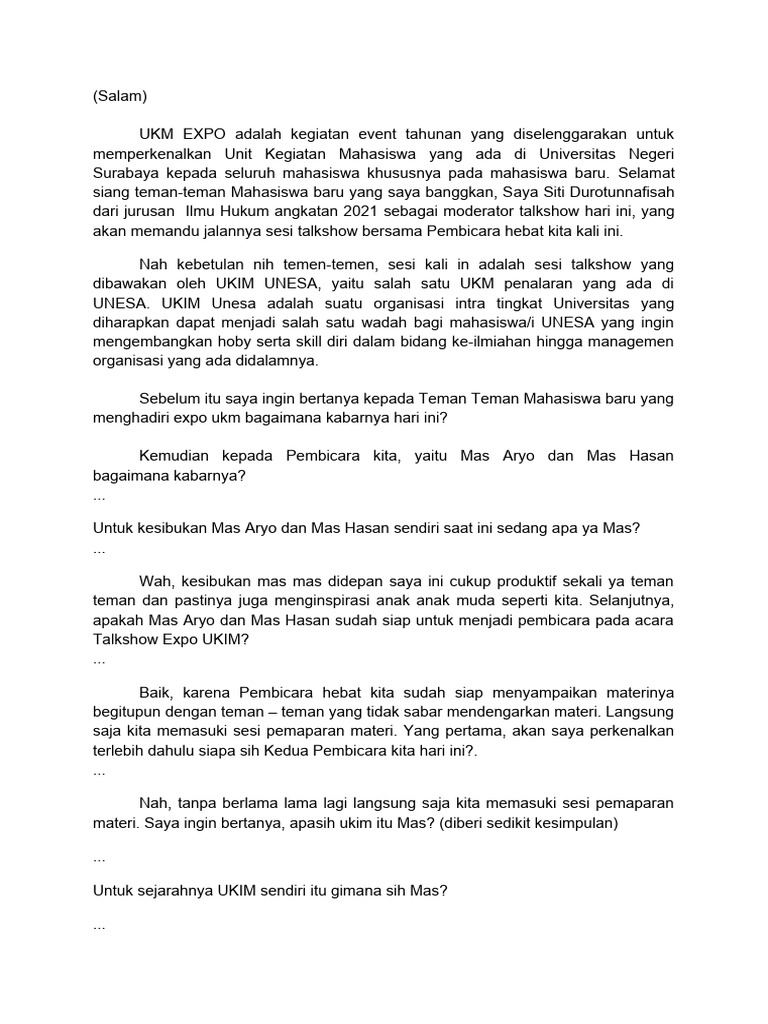 Teks Moderator Talkshow Day 3 - 104147 | PDF