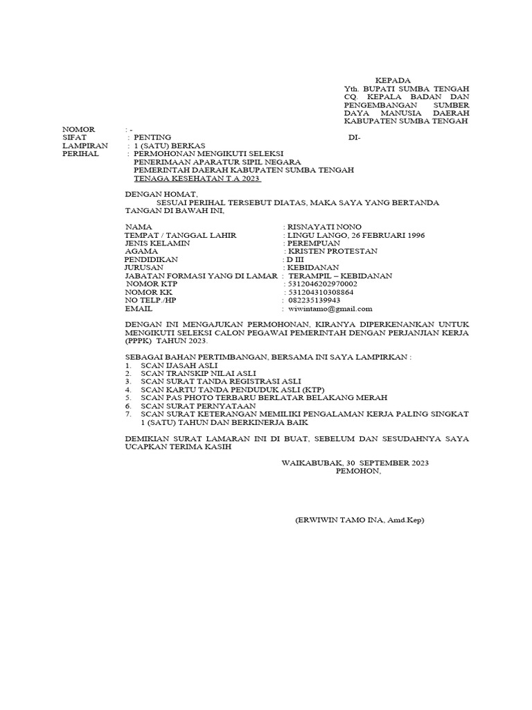 Contoh Lamaran RISNA | PDF