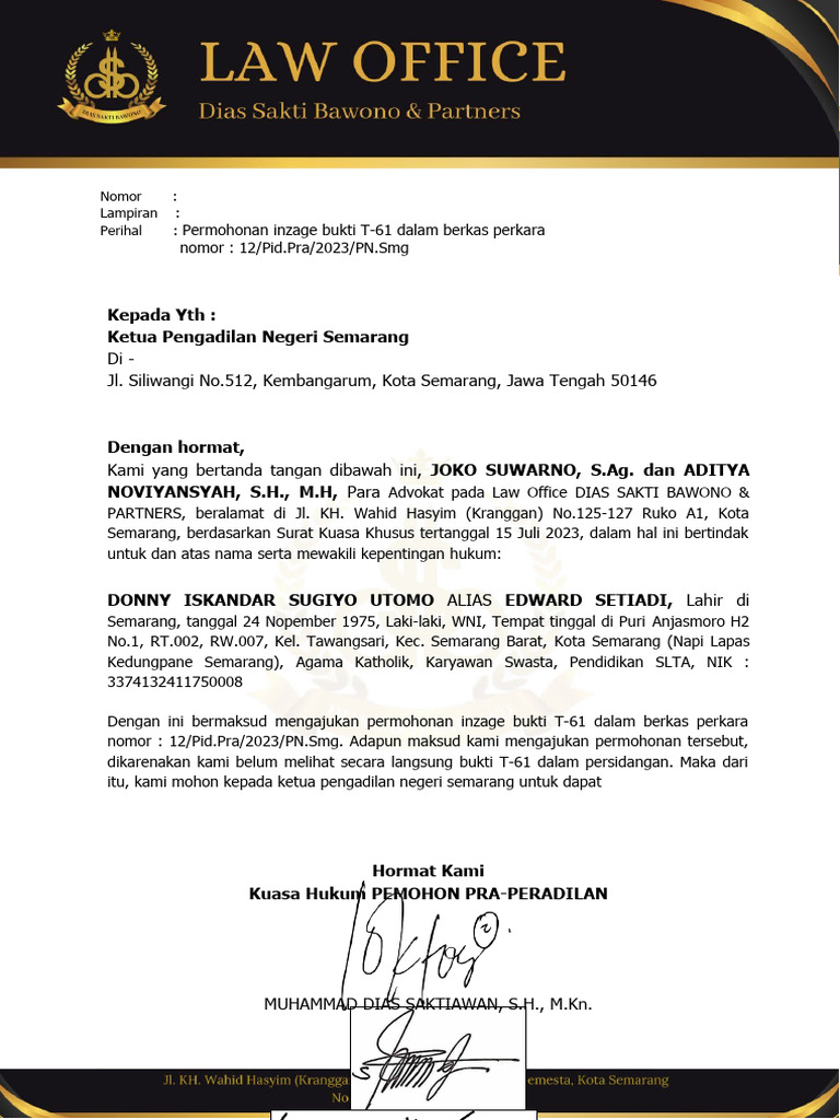 Permohonan Pra Peradilan Harsam | PDF