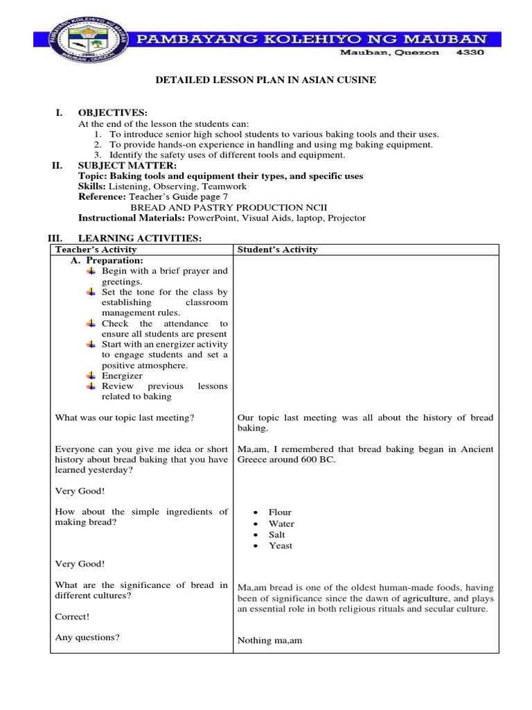 Lesson Plan | PDF | Baking | Breads