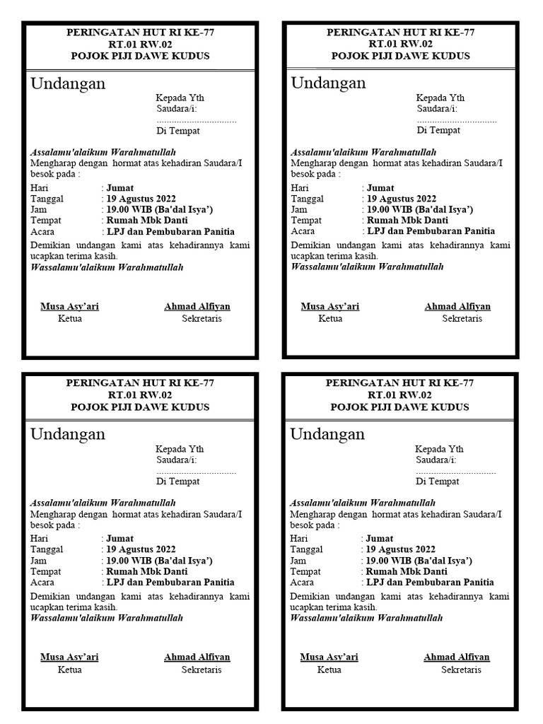 Undangan Rapat LPJ 17an 2022 | PDF