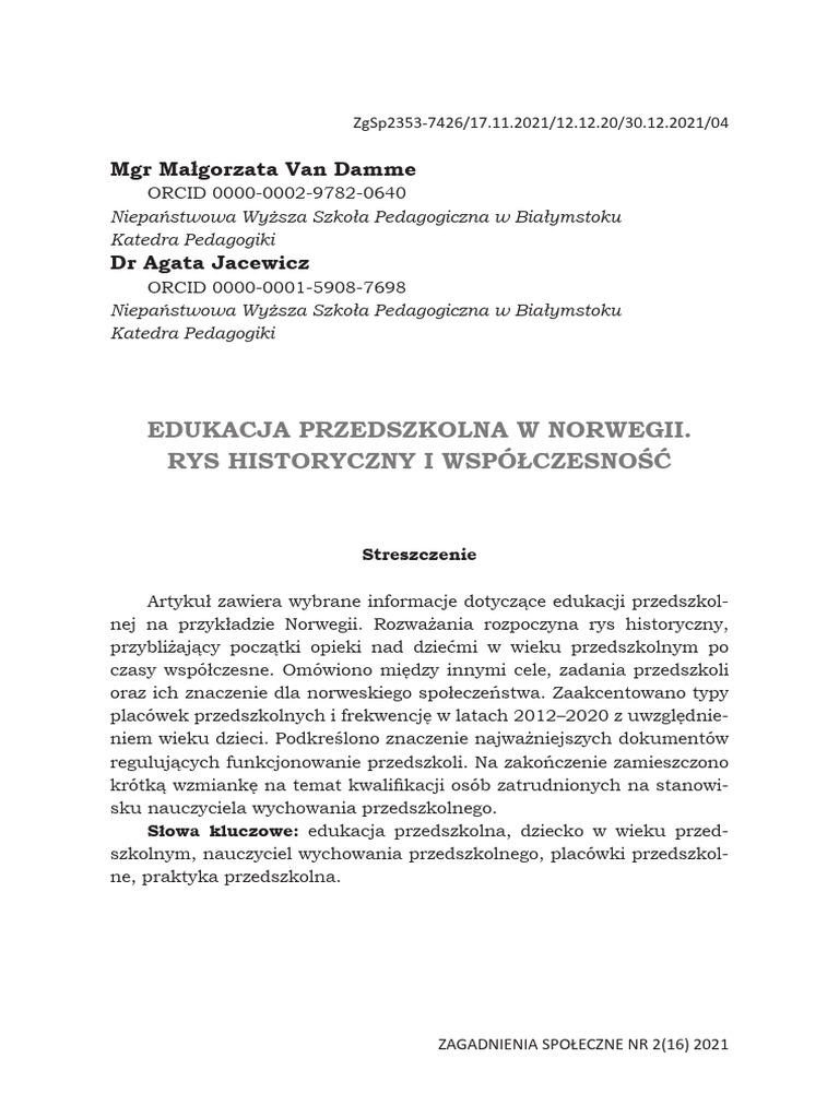 Edukacja - Przedszkolna - W - Norwegii - Ry 2 | PDF