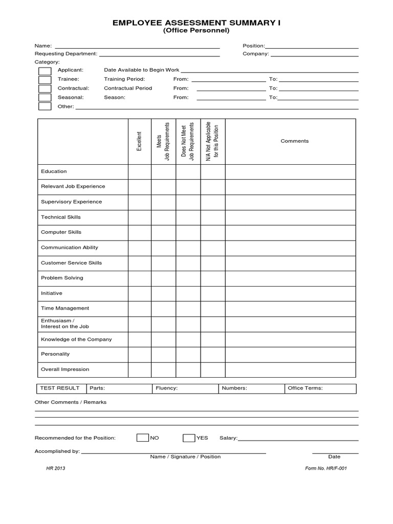 HRF-001 Employee Assessment Form I - Office Personnel | PDF | Business ...