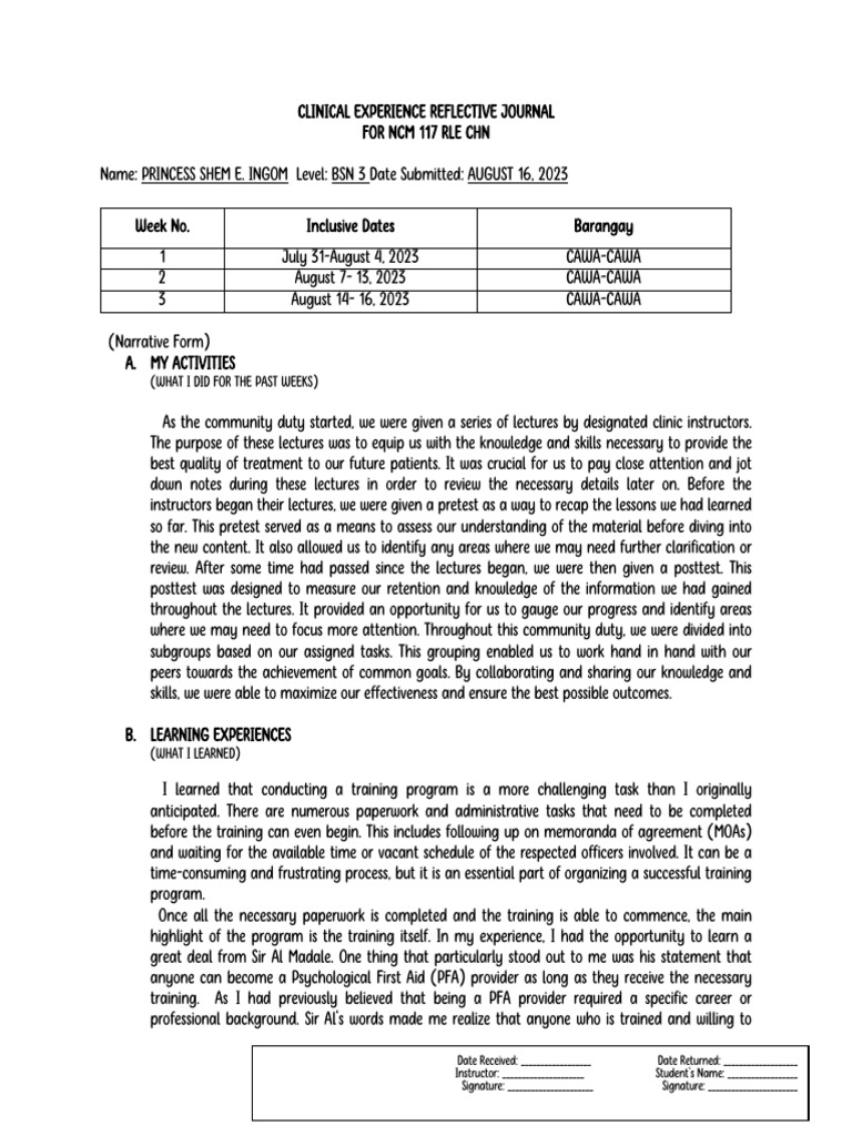 Clinical Experience Journal | PDF