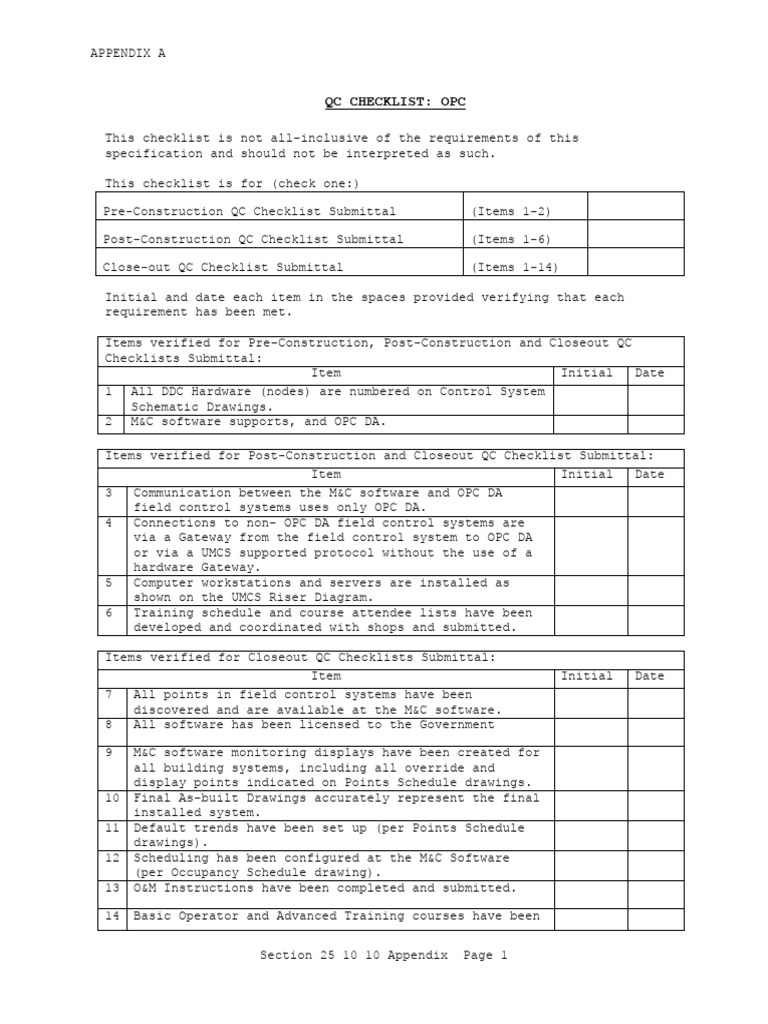 25 10 10OPC QCchecklist Appendixa | PDF | Computers