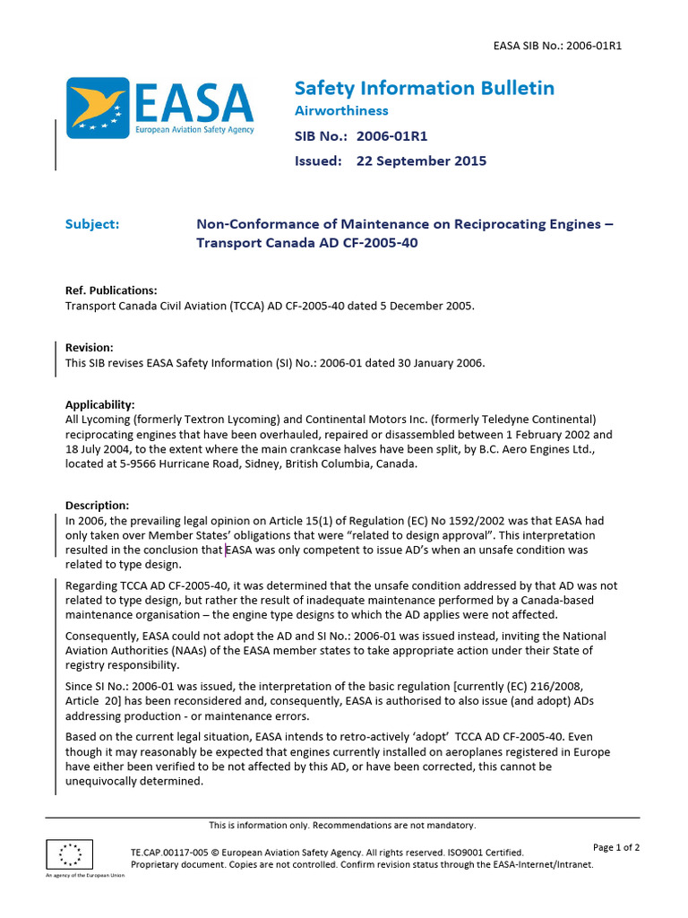 Safety Information Bulletin: Airworthiness | Download Free PDF | Aviation