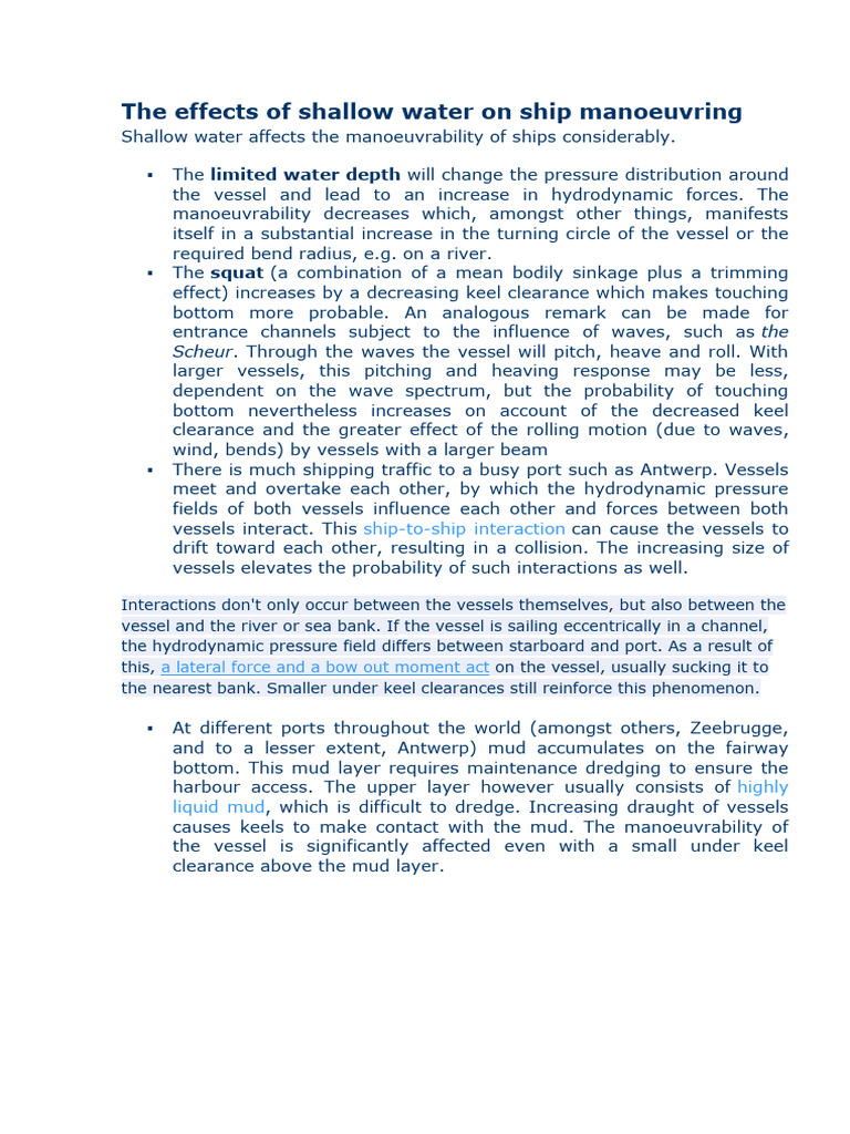 The Effects of Shallow Water On Ship Manoeuvring | PDF | Ships | Water