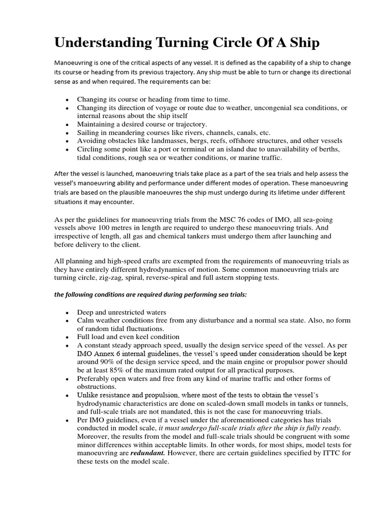 Understanding Turning Circle of A Ship | PDF | Ships | Force