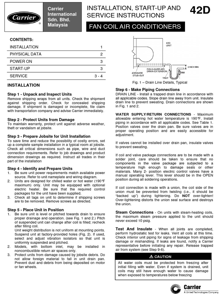 Fan Coil Air Conditioners: Installation, Start-Up and Service ...