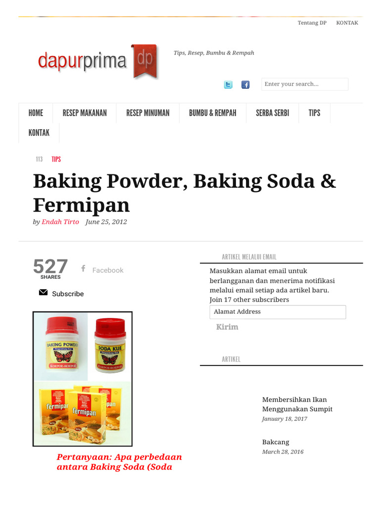 Baking Powder, Baking Soda & Fermipan - Dapur Prima | PDF