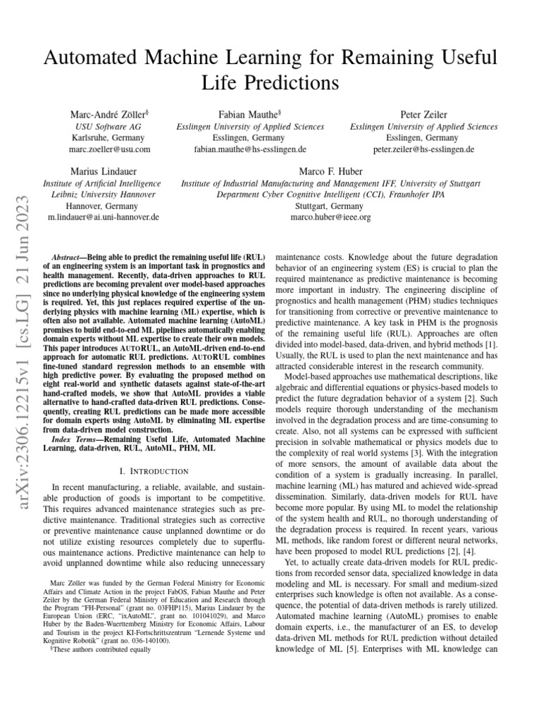 Automated Machine Learning For Remaining Useful Life Predictions | PDF | Machine Learning ...