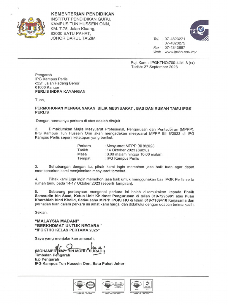SURAT__PERMOHONAN_FASILITI_IPGK_PERLIS | PDF
