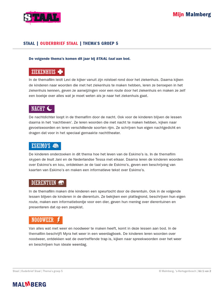 Staal Overzicht Themas Voor Ouders Groep 5 | PDF