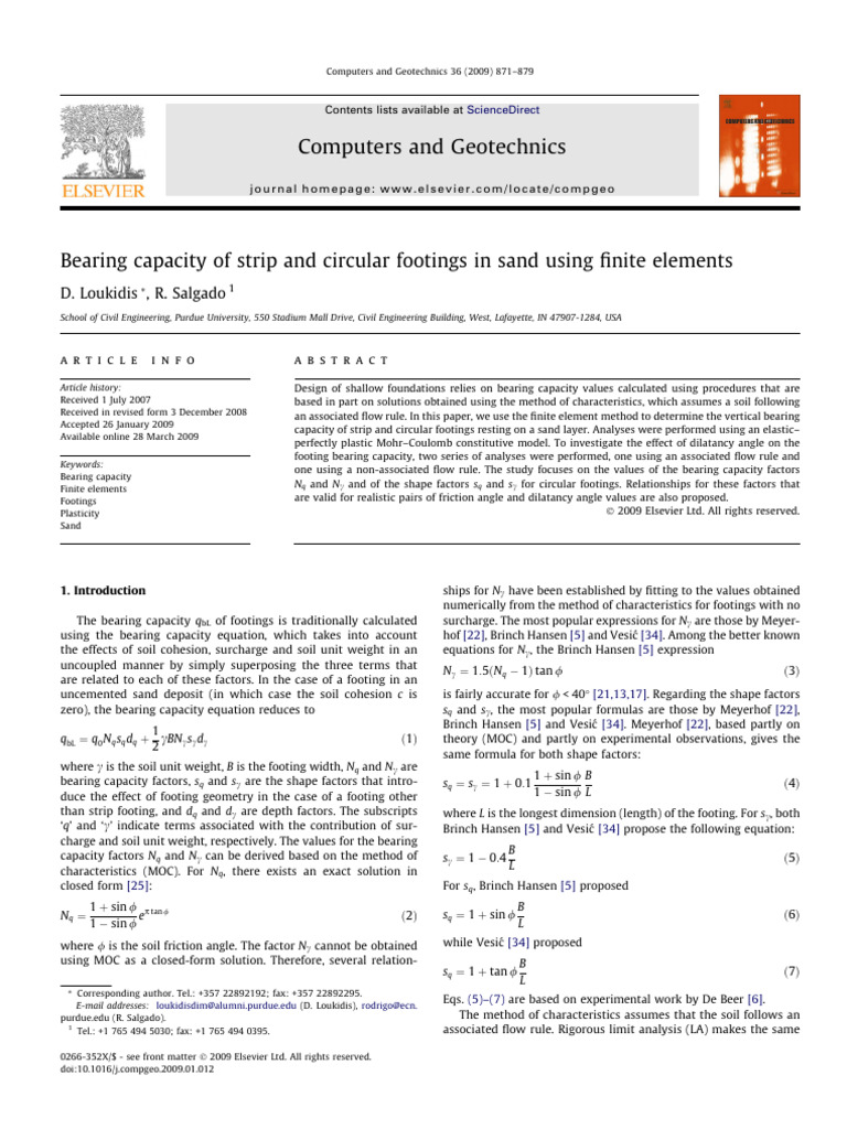 Bearing Capacity of Strip and Circular Footings in Sand Using Finite Elements | PDF ...
