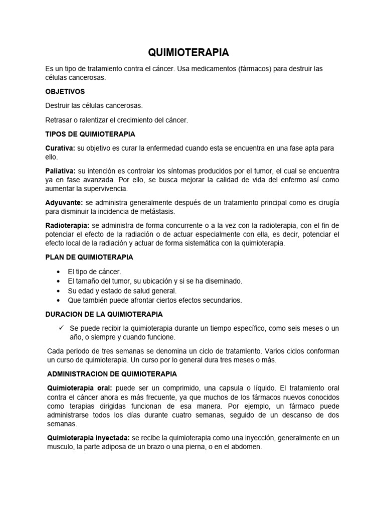 QUIMIOTERAPIA | PDF | Quimioterapia | Cáncer