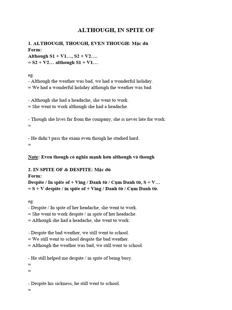 Although, in Spite of Exercises | PDF