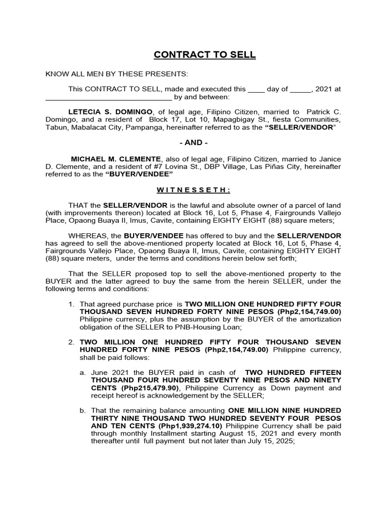 Contract to Sell | PDF