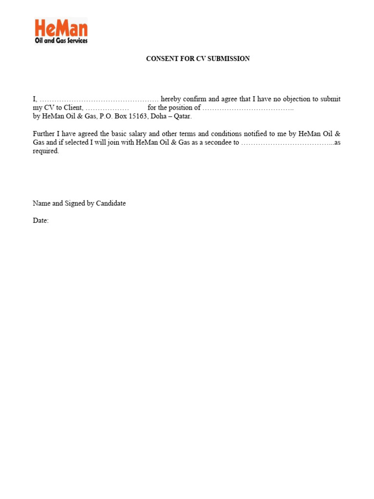 CV Submission Consent for HeMan Qatar | PDF
