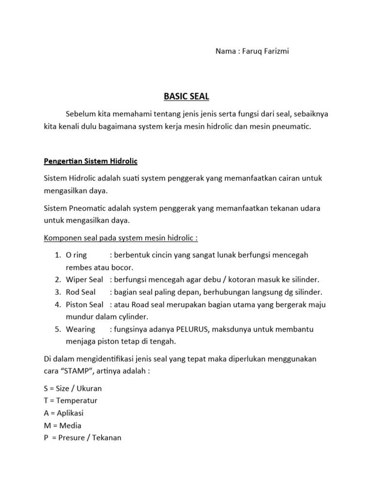 Resume Basic Seal (Faruq Farizmi) | PDF | Teknologi & Rekayasa