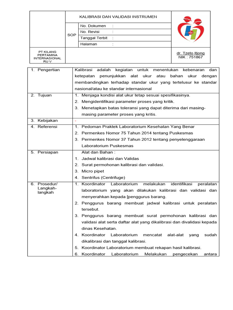 1.3.3 SOP Kalibrasi Dan Validasi Instrumen | PDF