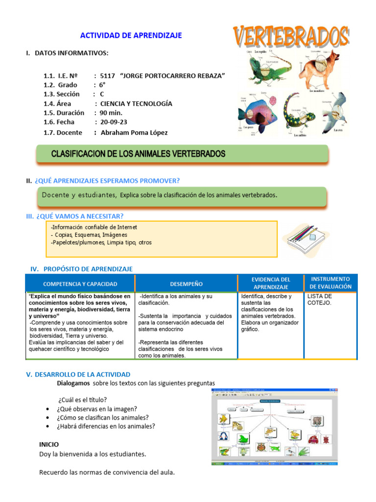 Sesión-CyT-Clasificacion de Los Animales Vertebrados | PDF