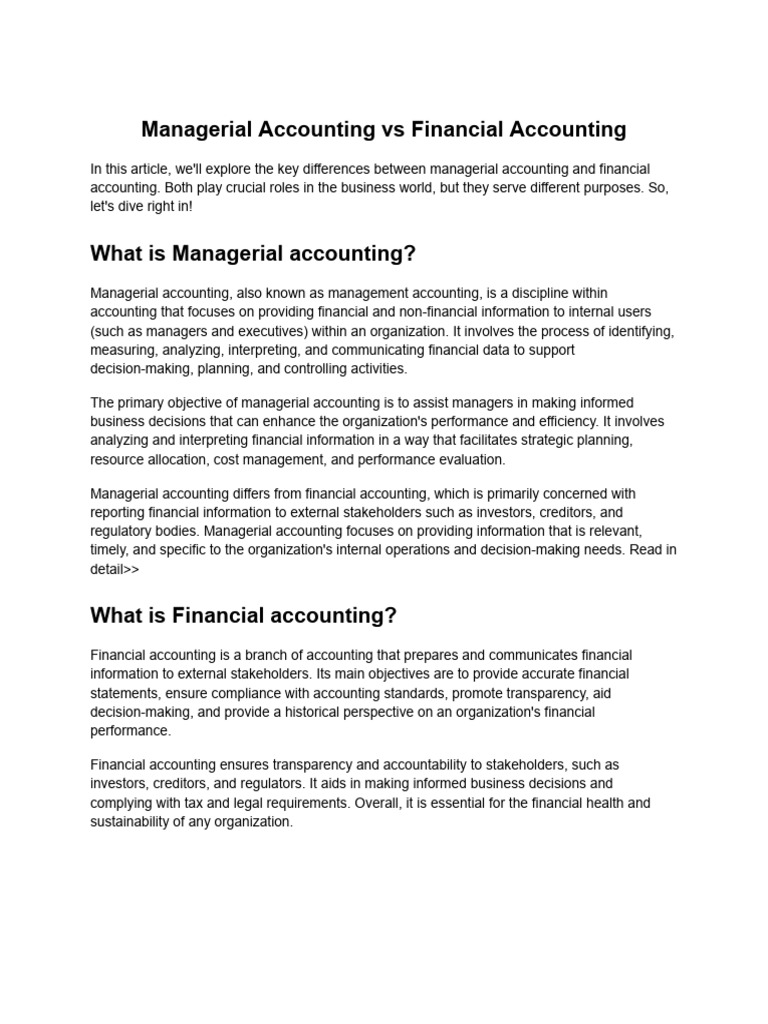 Managerial Accounting Vs Financial Accounting | PDF | Accounting ...