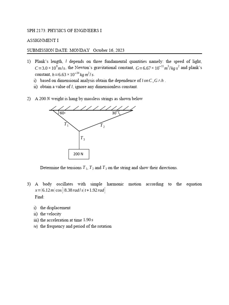 Physics Assignment: Dimensional Analysis & Harmonic Motion | PDF