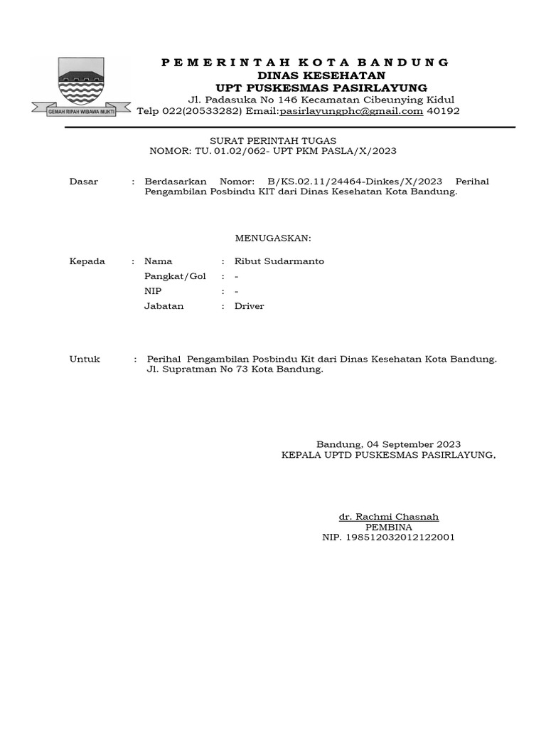 SURAT TUGAS PENGAMBILAN PTM Kit | PDF