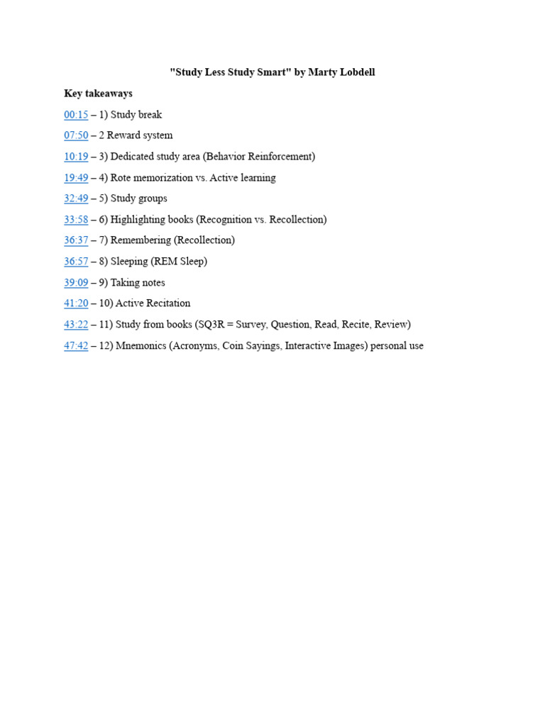 Study Less Study Smart by Marty Lobdell | PDF