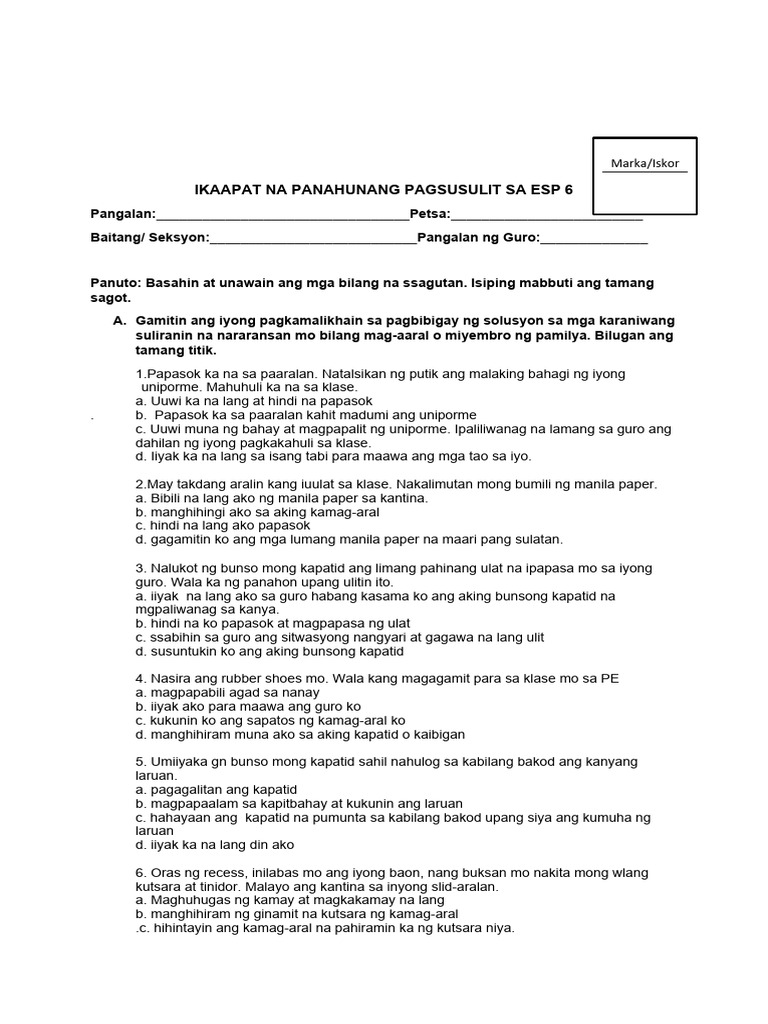 PT_ESP-6-Q4-V1 | PDF