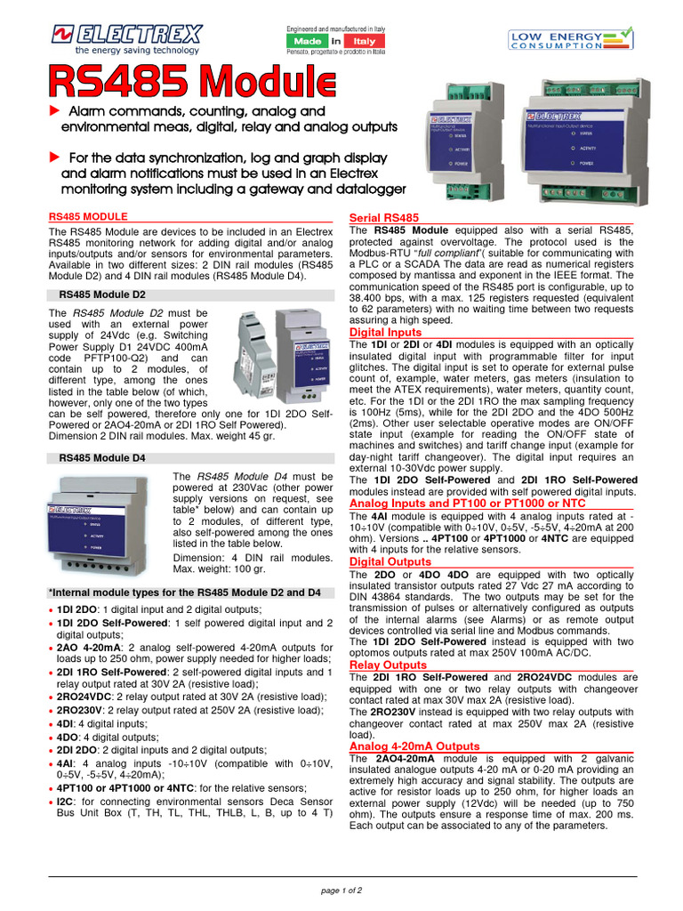 Data Sheet RS485 Module | PDF