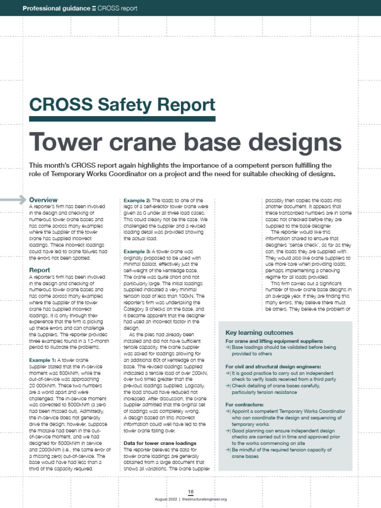 CROSS Safety Report Tower Crane Base Designs | PDF
