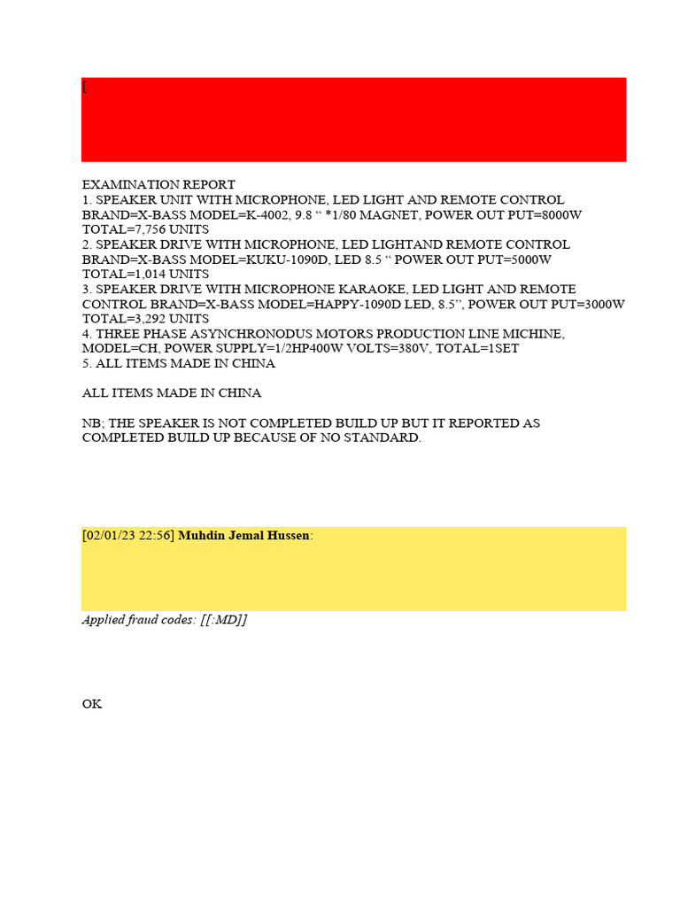 Applied Fraud Codes: ( (:MD) ) | PDF