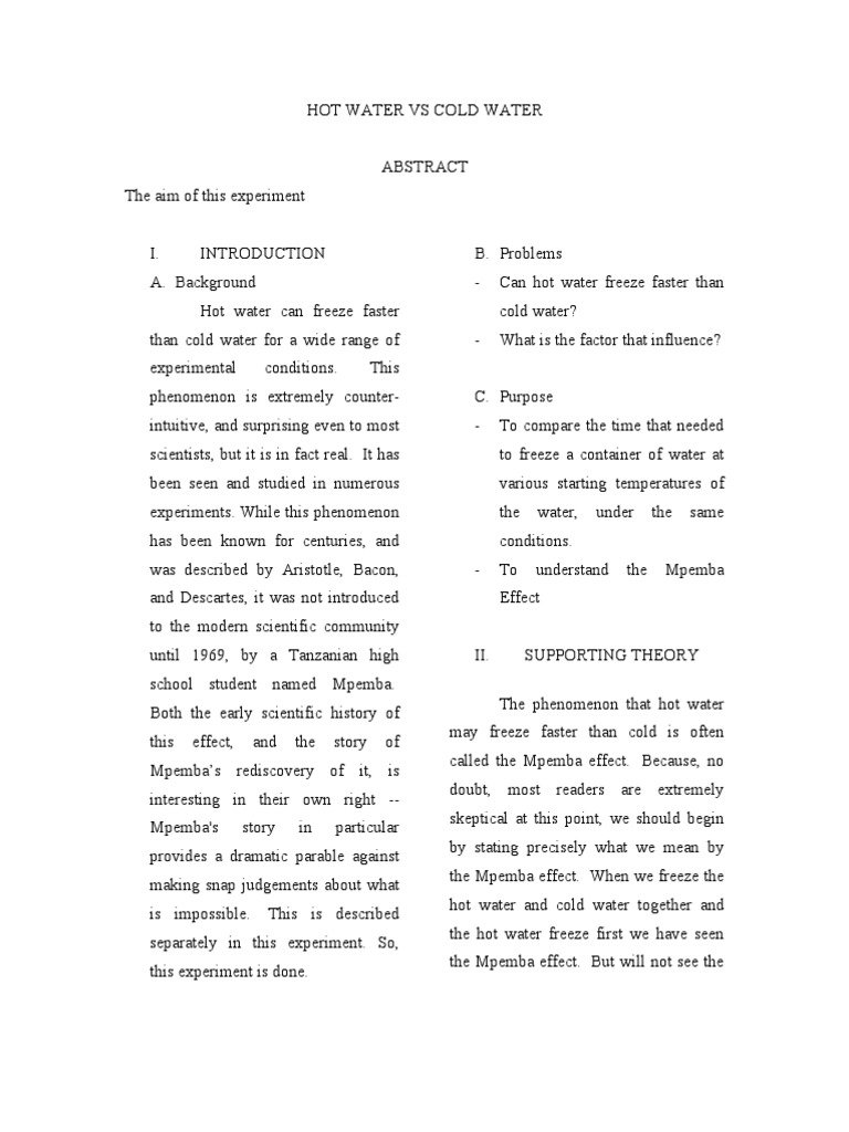 Hot Water Vs Cold Water | PDF | Thermodynamics | Applied And ...