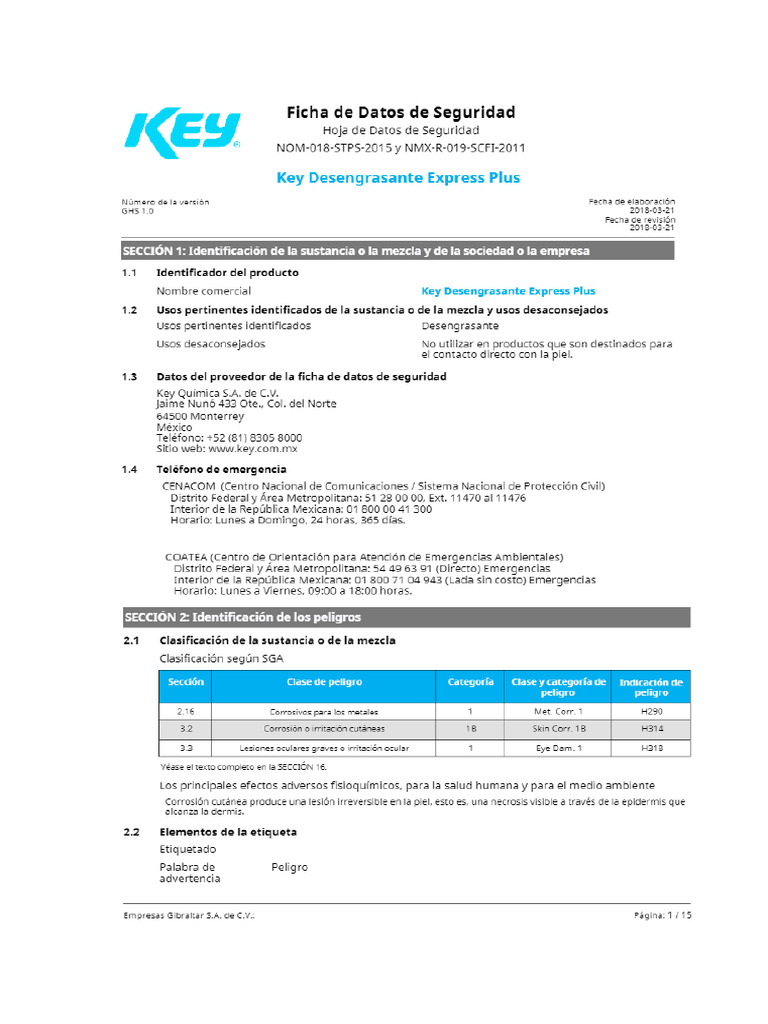 SDS-Key Desengrasante Express Plus | PDF