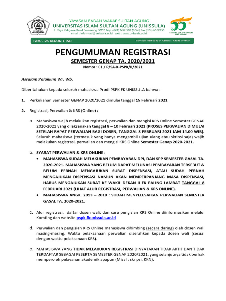 PENGUMUMAN PERWALIAN GENAP 2020-2021 Fix | PDF